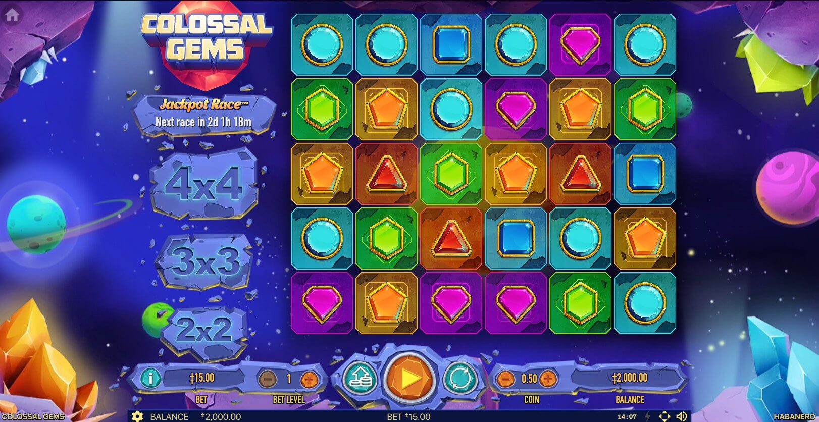 COLOSSAL GEMS เดิมพันเกมสล็อต Habanero Slot รวยทันใจ