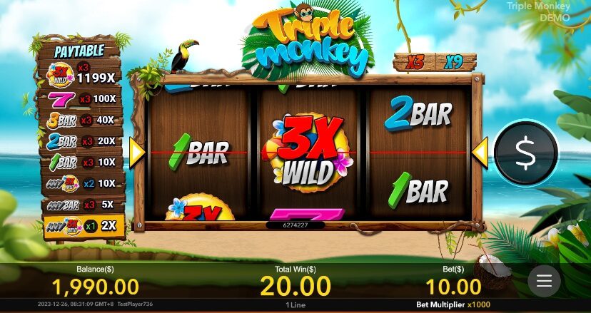 Triple Monkey เดิมพันเกมสล็อต เเนวเกมคลาสสิค ออนไลน์ แตกง่าย